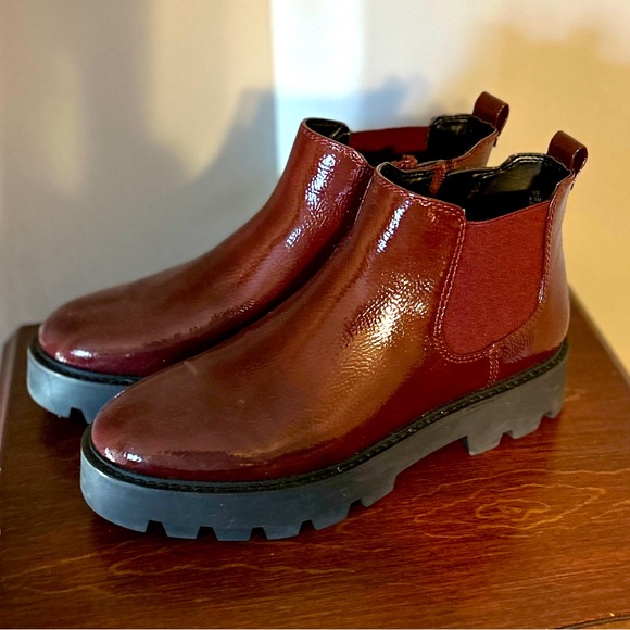 Franco Sarto | Shoes | Euc Lug Sole Burgundy Patent Leather Chelsea ...